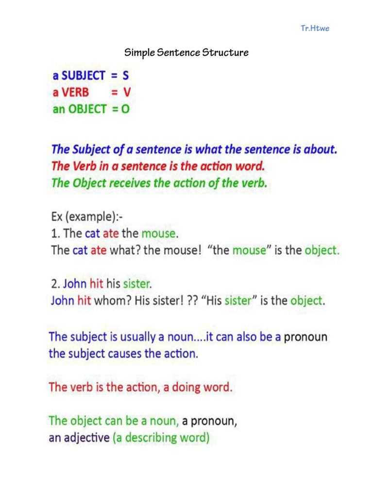 Simple Sentence Structure | PDF
