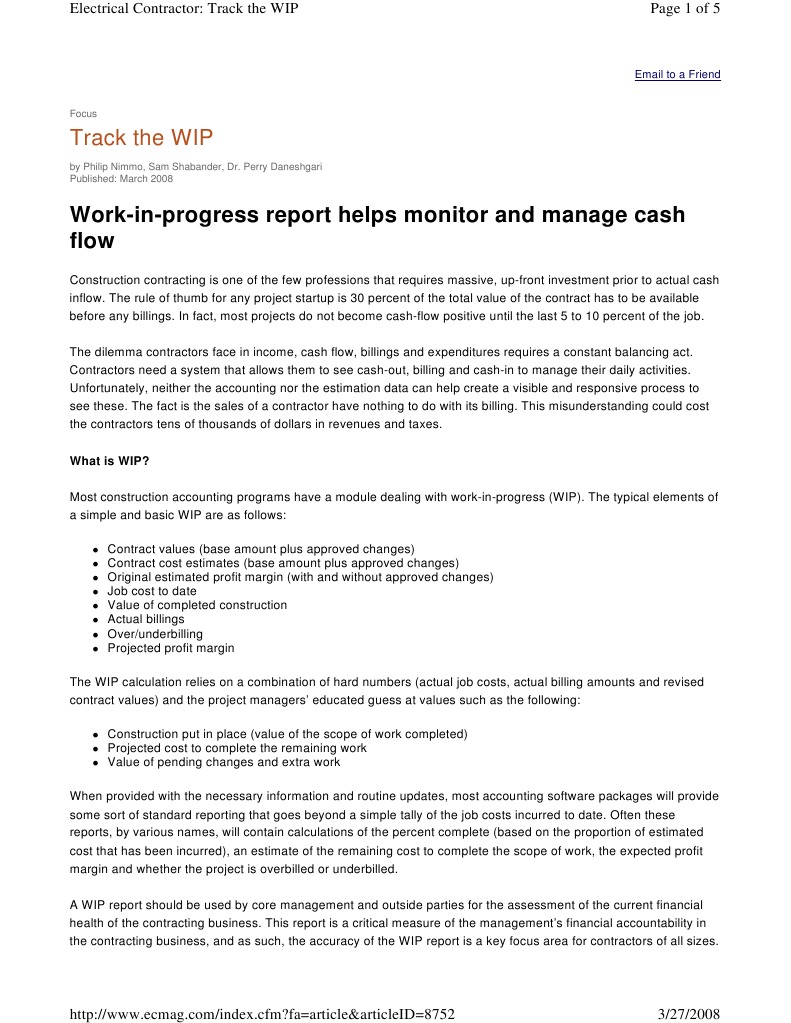 WIP Format | PDF | Profit (Accounting) | Cost