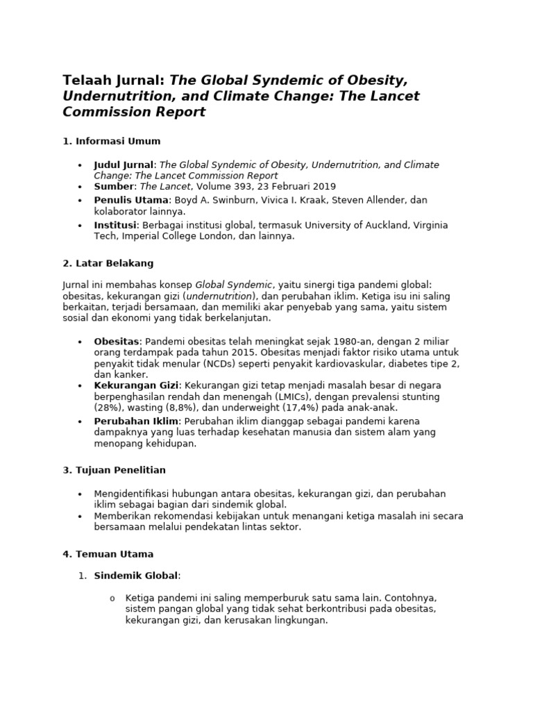 The Global Syndemic of Obesity, Undernutrition, and Climate Change The ...