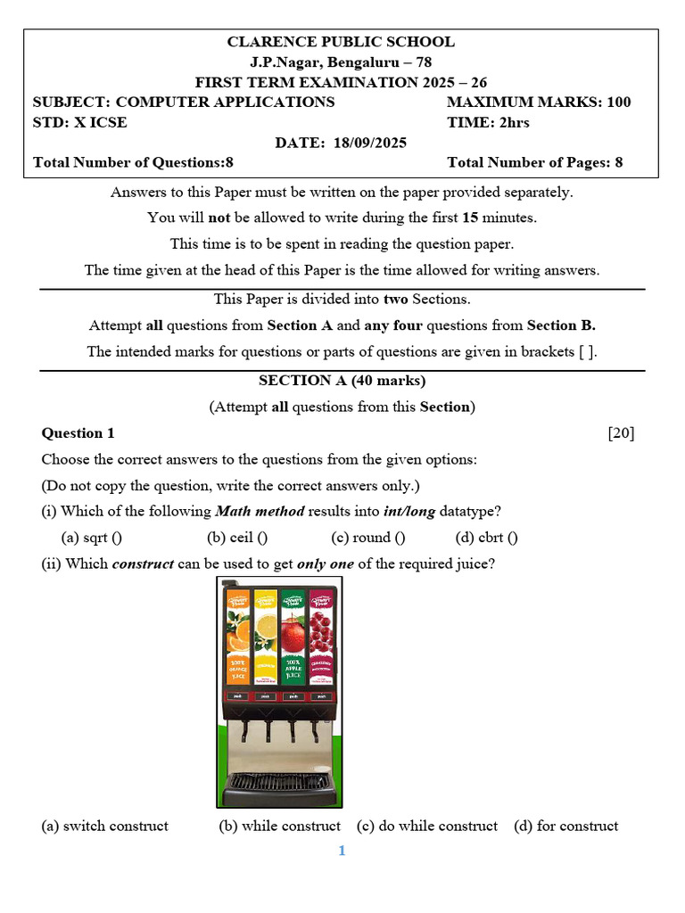 X CTA First Term Exam QP 25 26 | PDF
