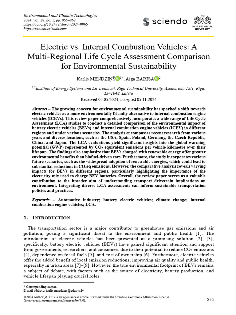 Electric vs. Internal Combustion Vehicles A Multi Regional Life Cycle ...