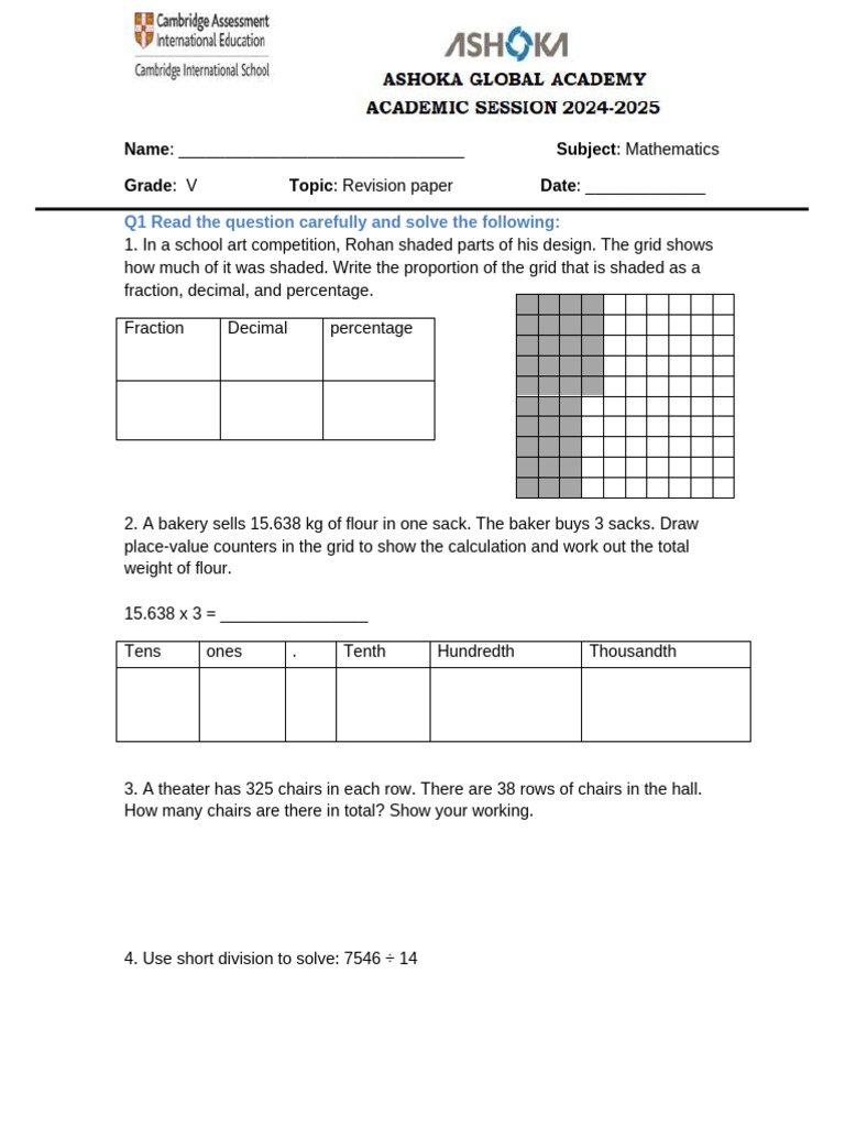 Grade5 Practice Paper | PDF | Arithmetic | Mathematics