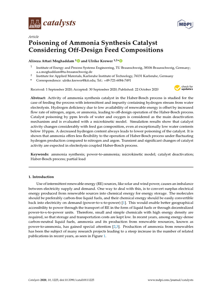 Poisoning of Ammonia Synthesis Catalyst Considerin | PDF | Catalysis ...