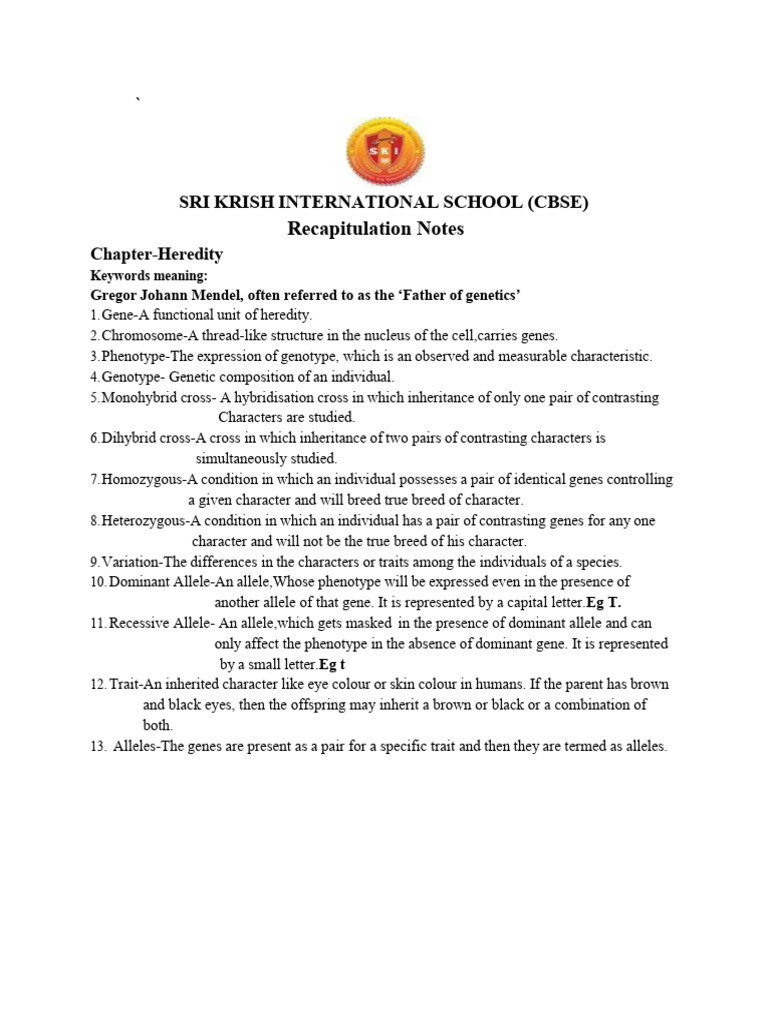 Biology - Heredity Recapitulation | PDF | Genotype | Gene