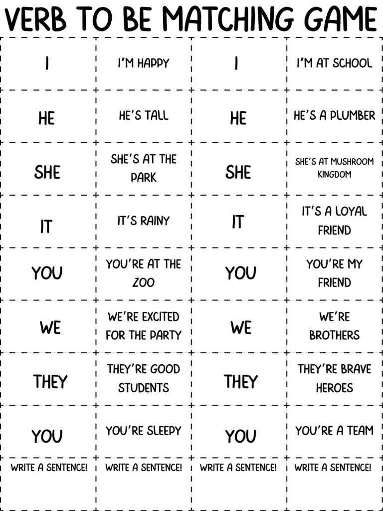 Verb To Be Matching Game | PDF
