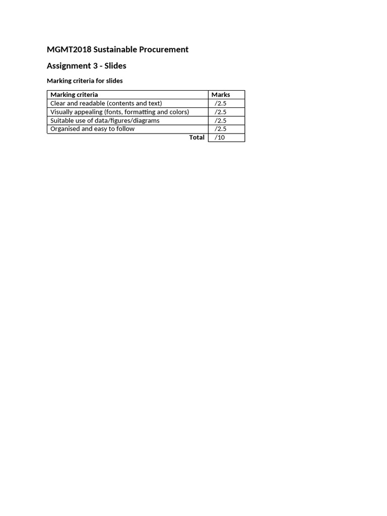 Marking Criteria For Slides | PDF