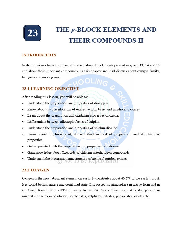 23 LN 23 The P-Block Elements and Their Compounds-II | PDF | Chlorine ...