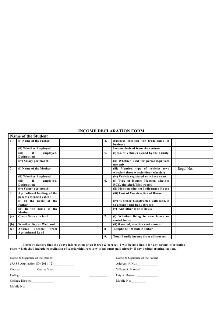 Income Declaration Form for Scholarships | PDF | Business | Finance ...