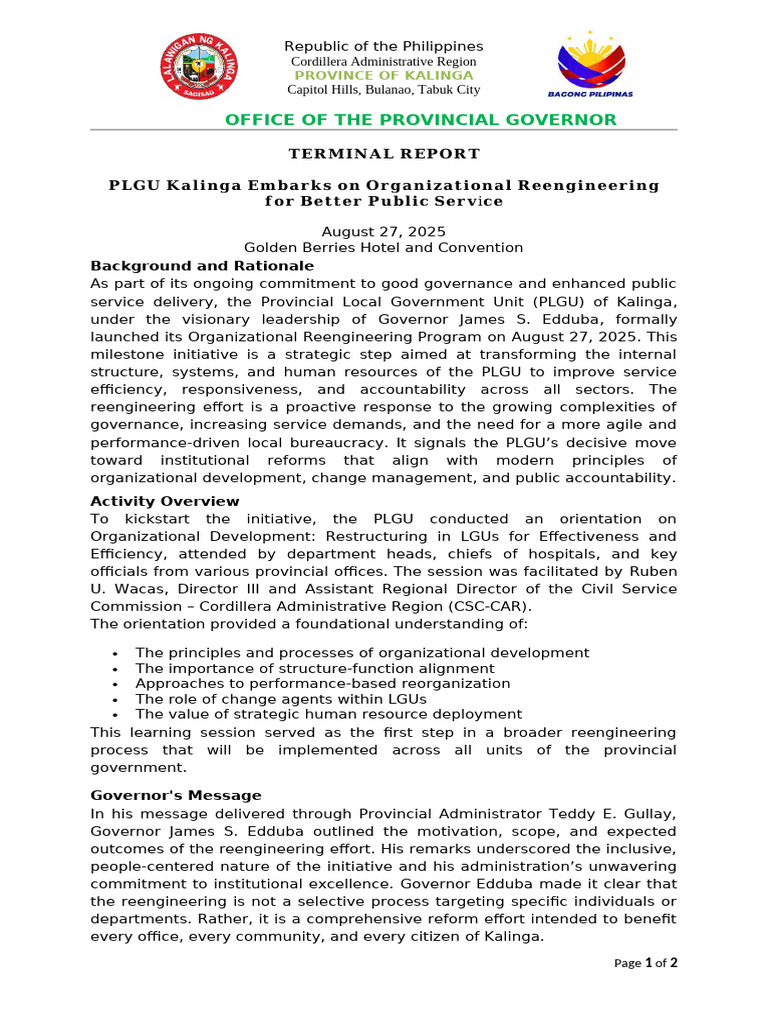 Terminal Report Reengineering Orientation | PDF | Governance | Change ...