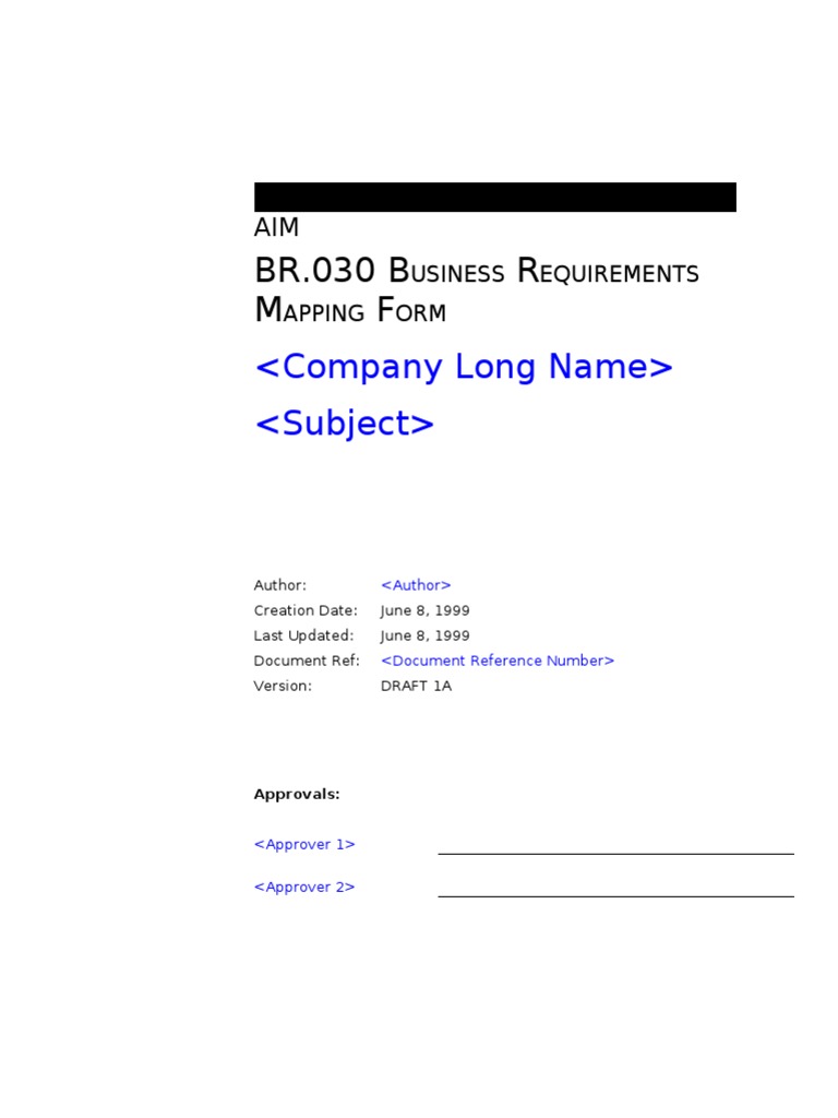 BR030 Business Requirements Mapping Form | PDF | Document | Software