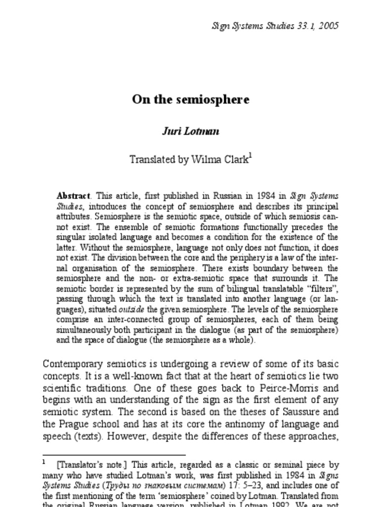 Yuri Lotman On The Semiosphere English 2005 | PDF | Semiotics | Linguistics