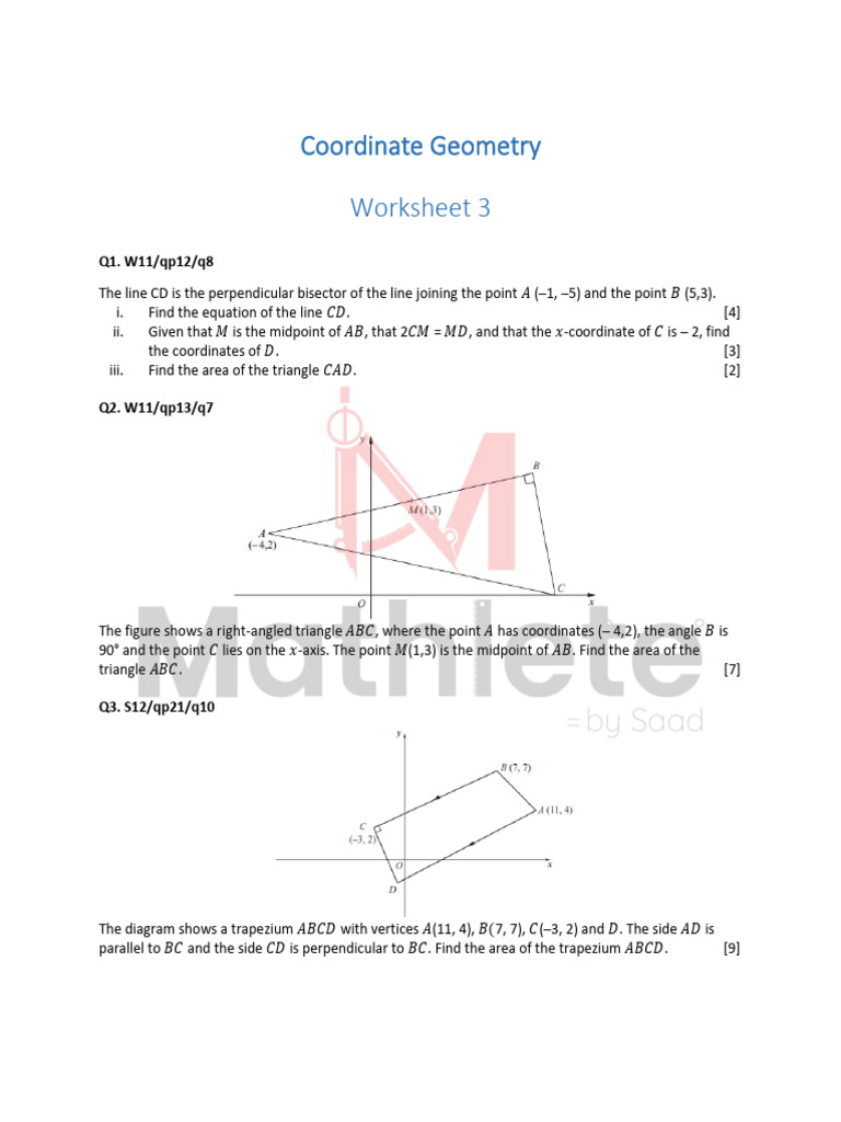 Coordinate Geometry Worksheet 3 | PDF