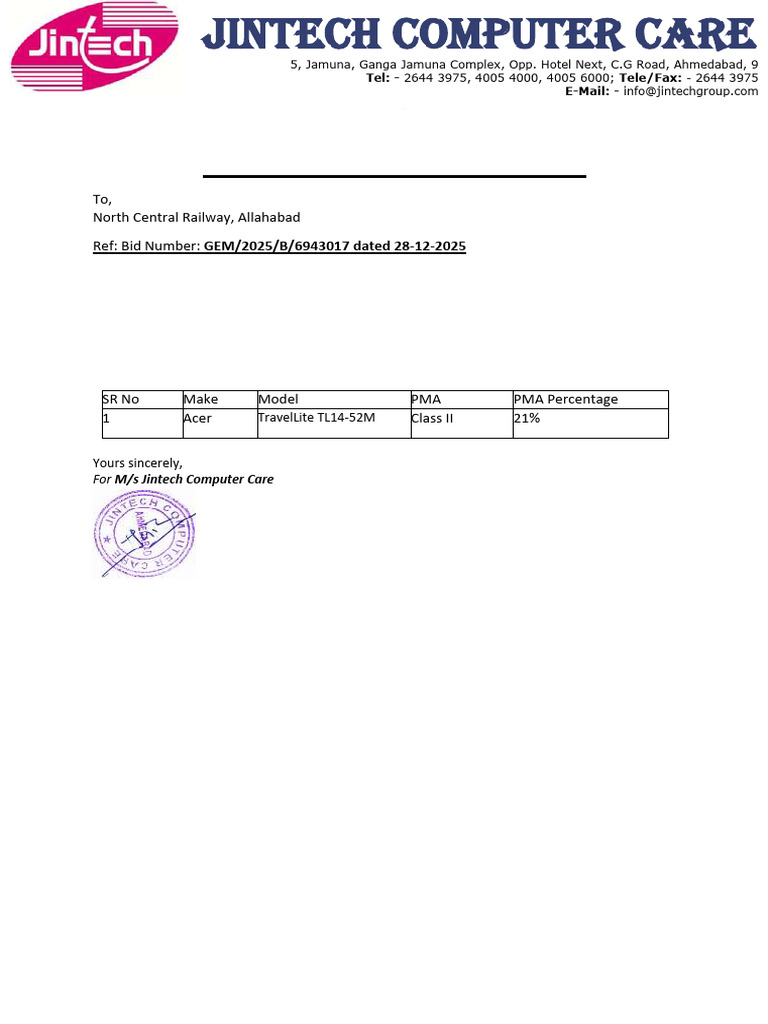 Make in India (MII) Certificate: To, North Central Railway, Allahabad ...