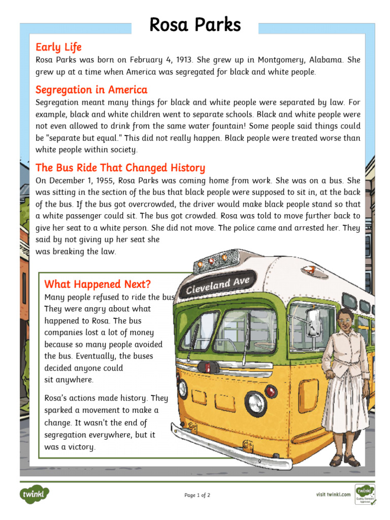 Rosa Parks Reading Comprehension Activity | PDF | Rosa Parks | Bus