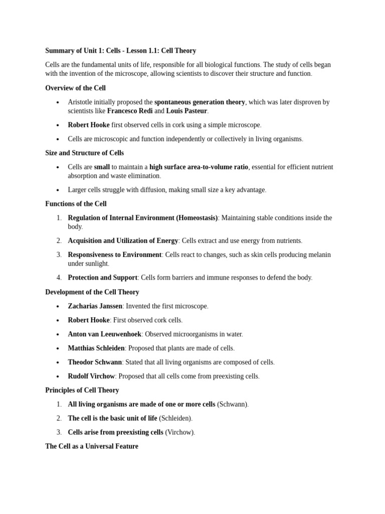 Unit 1 L1 Cell Theory | PDF