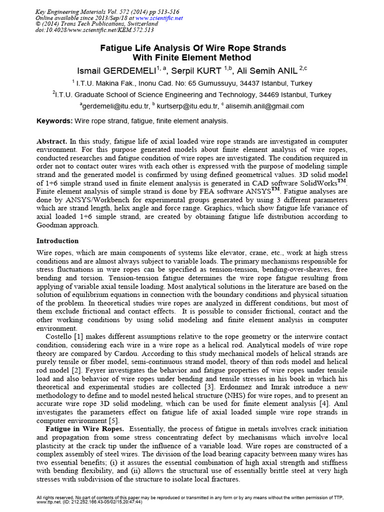 Fatigue Life Analysis of Wire Rope Stran | PDF | Stress (Mechanics ...
