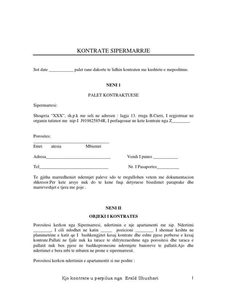 Kontrate Sipermarrje | PDF