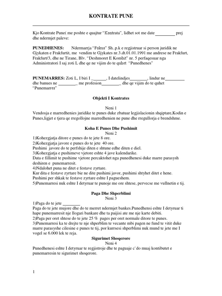 Kontrata e Punes | PDF