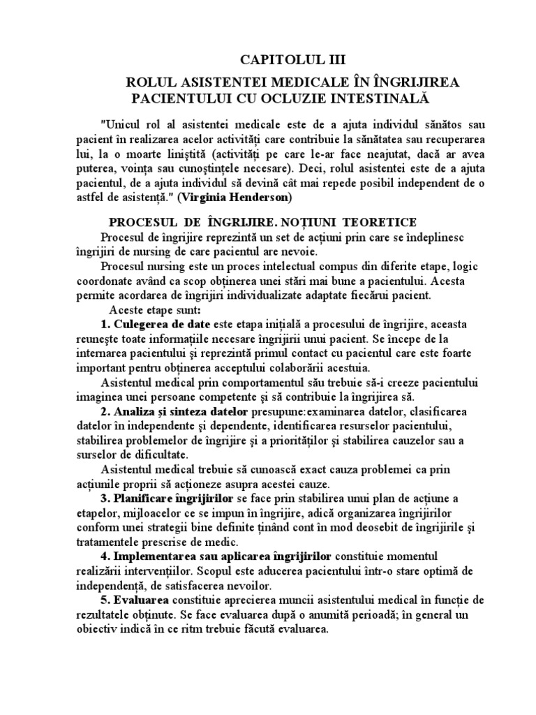 Referat-Ingrijirea Pacientului Cu Ocluzie Intestinala | PDF
