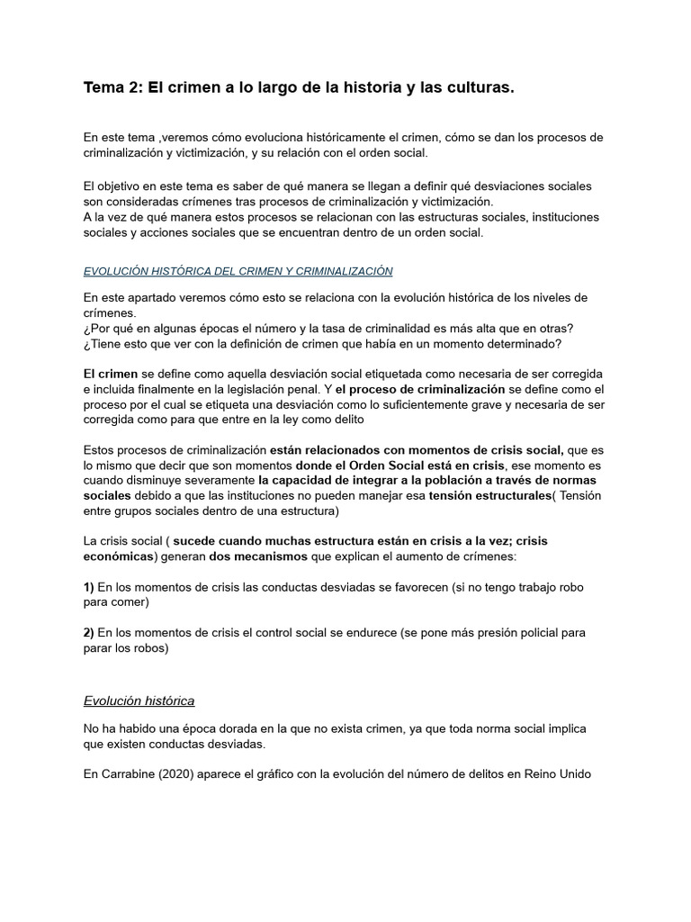 Tema 2 - El Crimen A Lo Largo de La Historia y Las Culturas | PDF ...