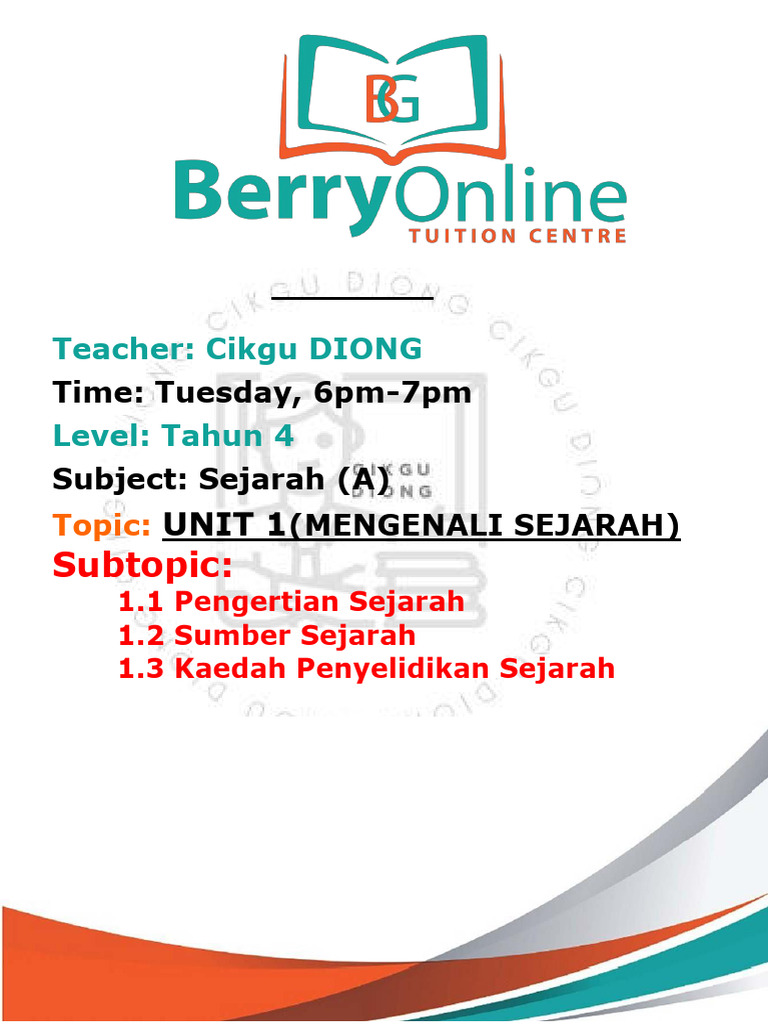 January - Nota s4 Sej (SK) Cikgu Diong 2025 | PDF