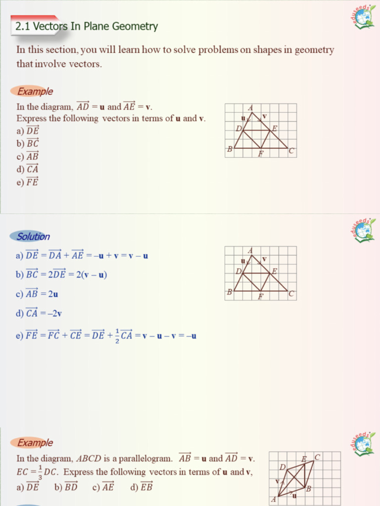 Math 1002 - 2.1. Vectors in Plane Geometry | PDF