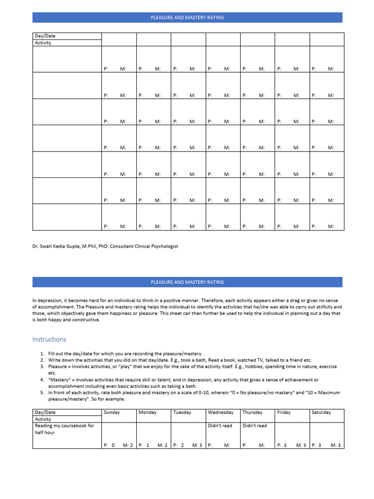 Pleasure and Mastery Rating | PDF
