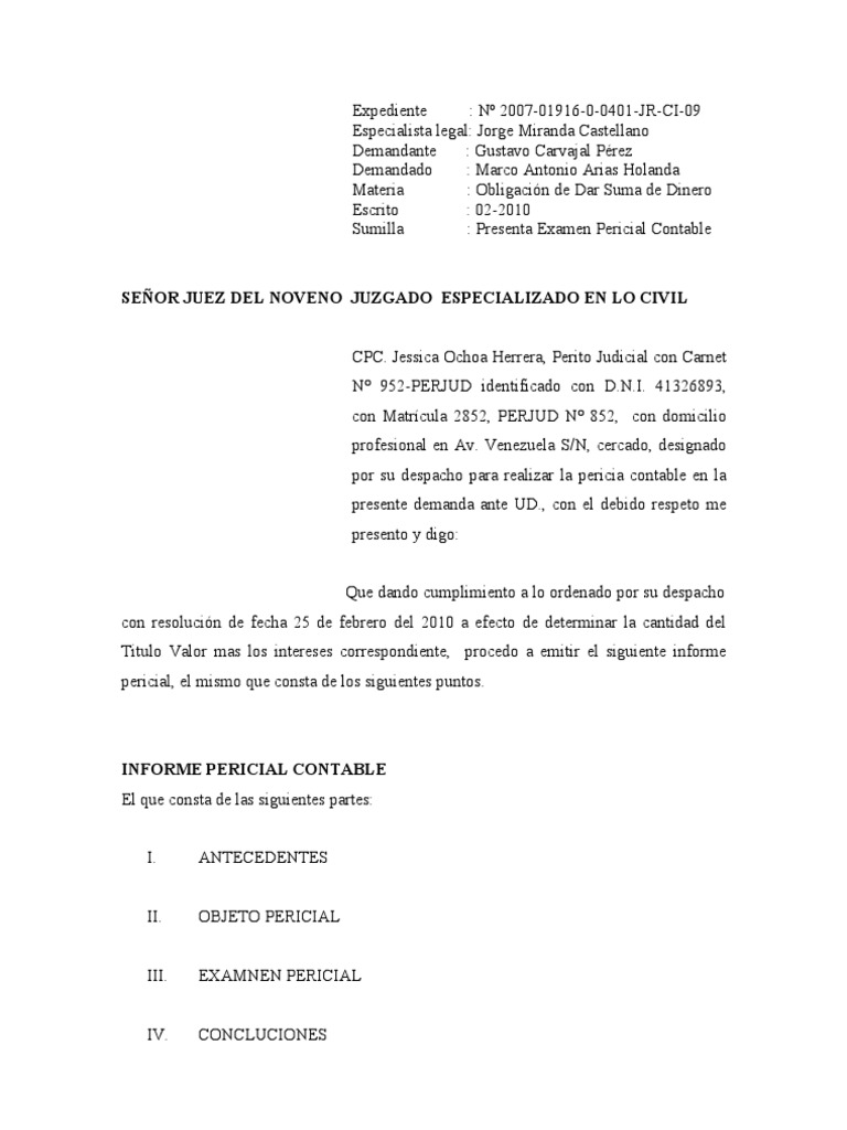 Modelo Informe Pericial | PDF | Pagaré | Instrumento negociable