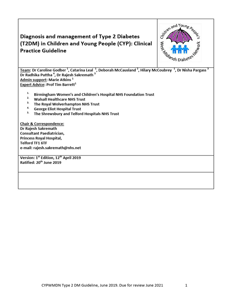 Diagnosis and Management of Type 2 Diabetes T2DM in Chidlren and Young ...