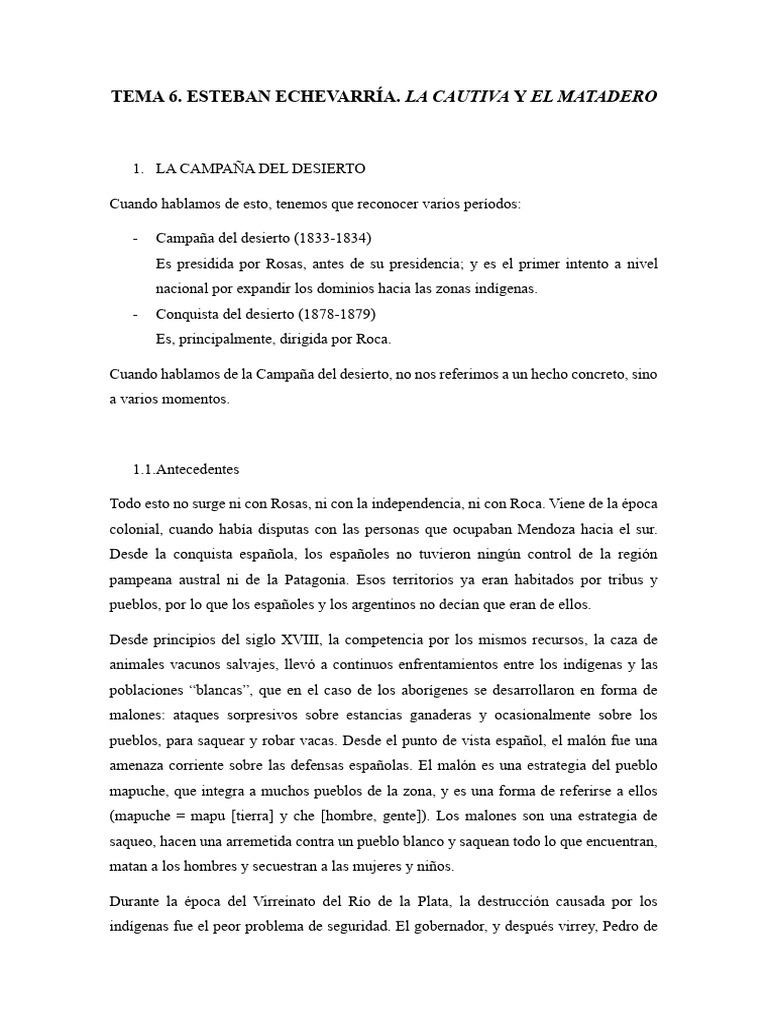 Tema 6. Esteban Echeverría. La Cautiva y El Matadero | PDF