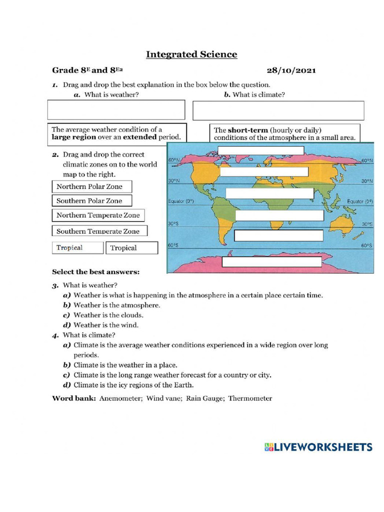 Weather and Climate Worksheet For Science Based On Cambridge Book Level ...
