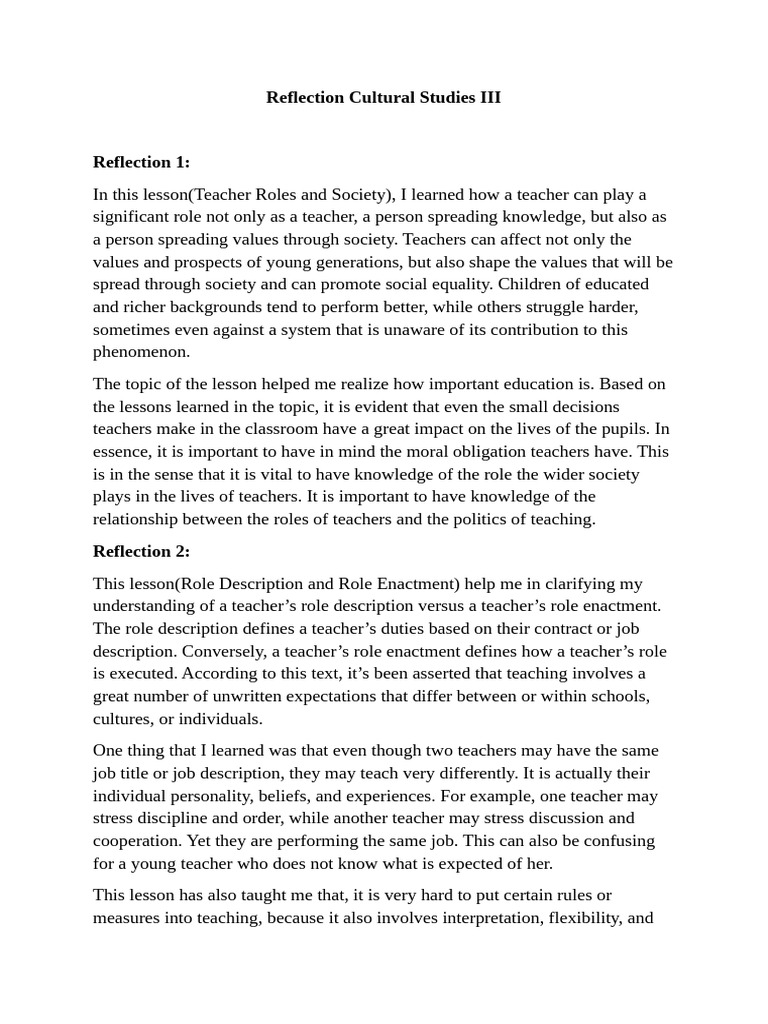 Reflection (Cultural Studies III) Ath Piseth | PDF