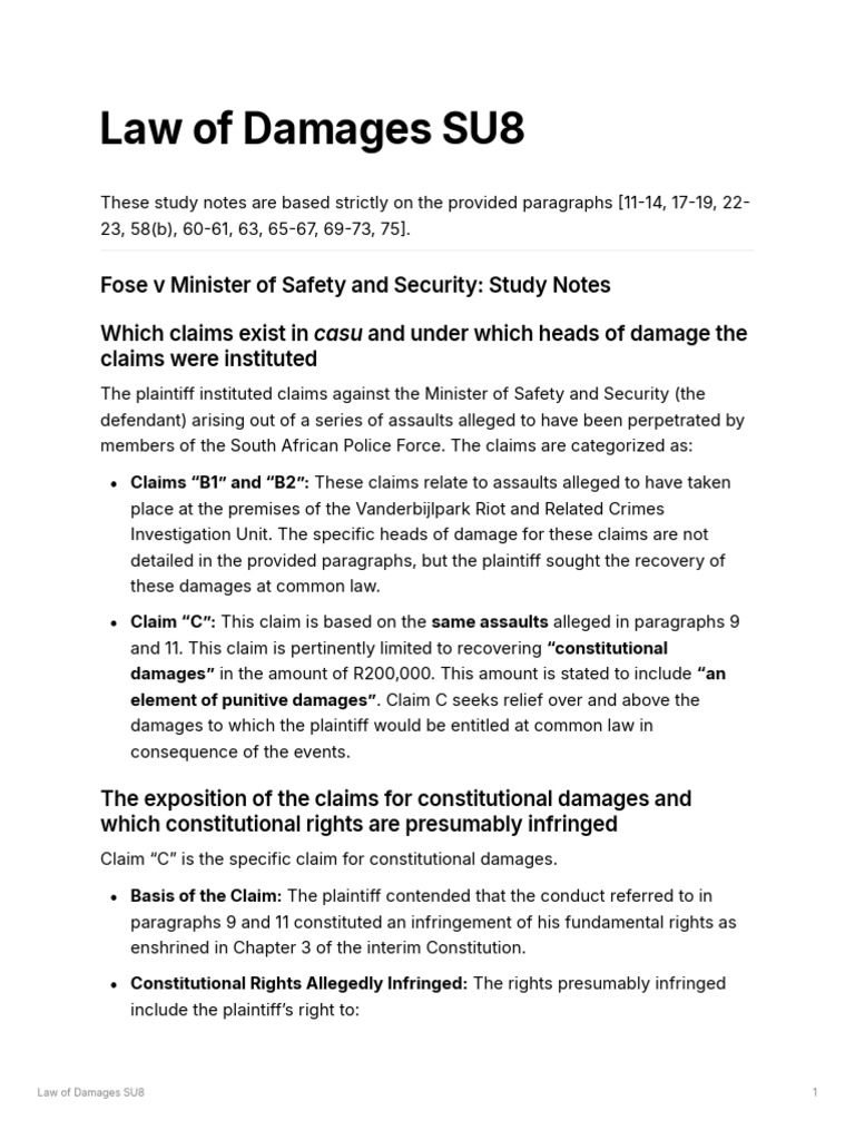 Law of Damages Study Unit 8 | PDF | Damages | Legal Remedy