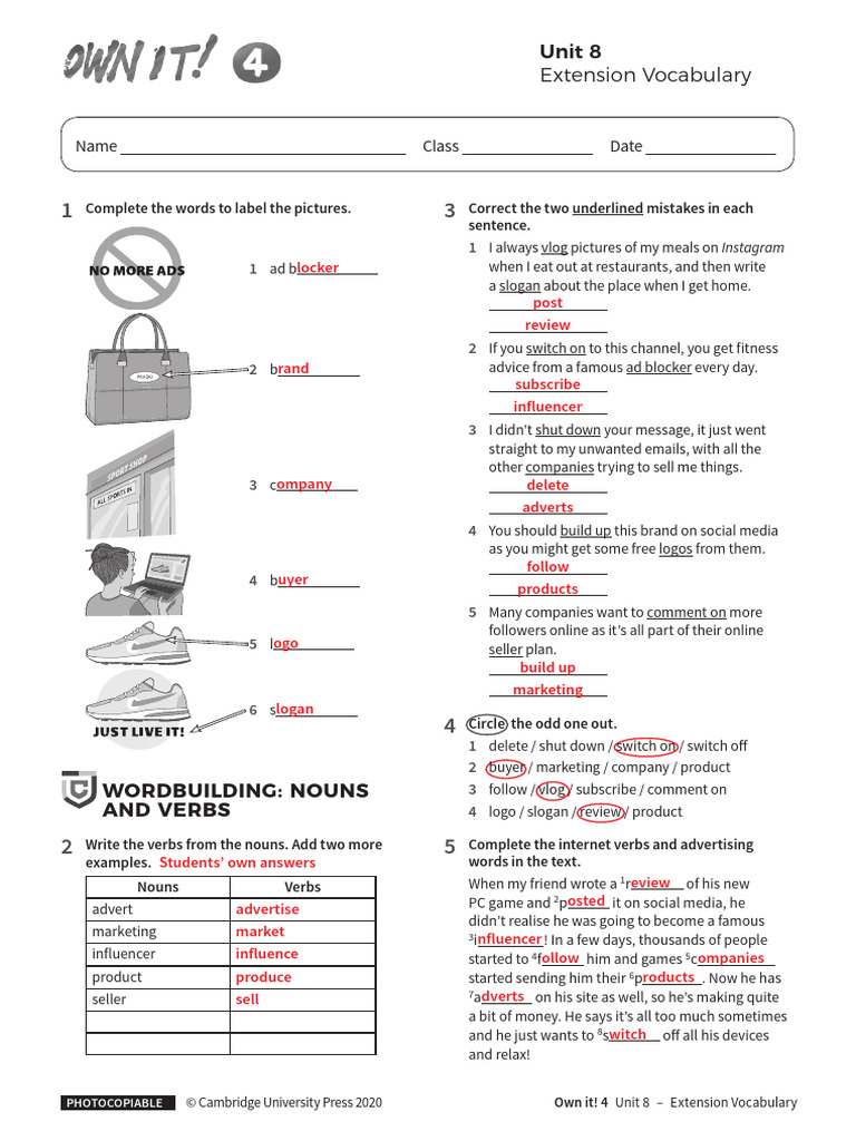 Extension Vocabulary Unit8 With Answers | PDF | Language Mechanics ...
