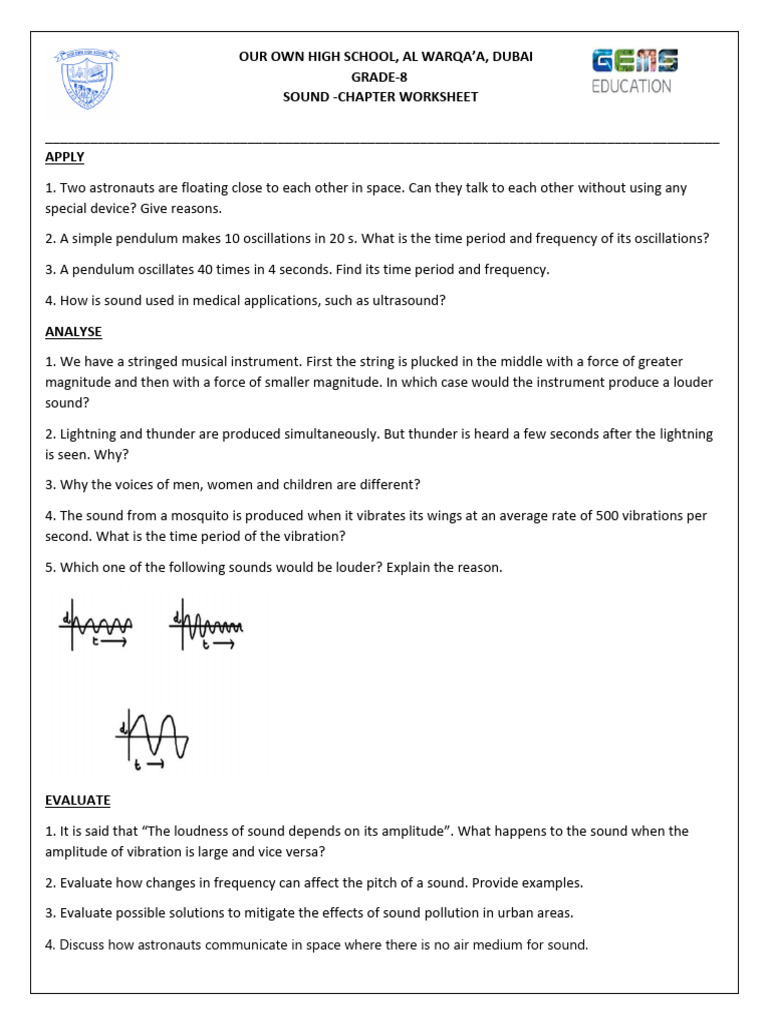 Sound Chapter Worksheet | PDF