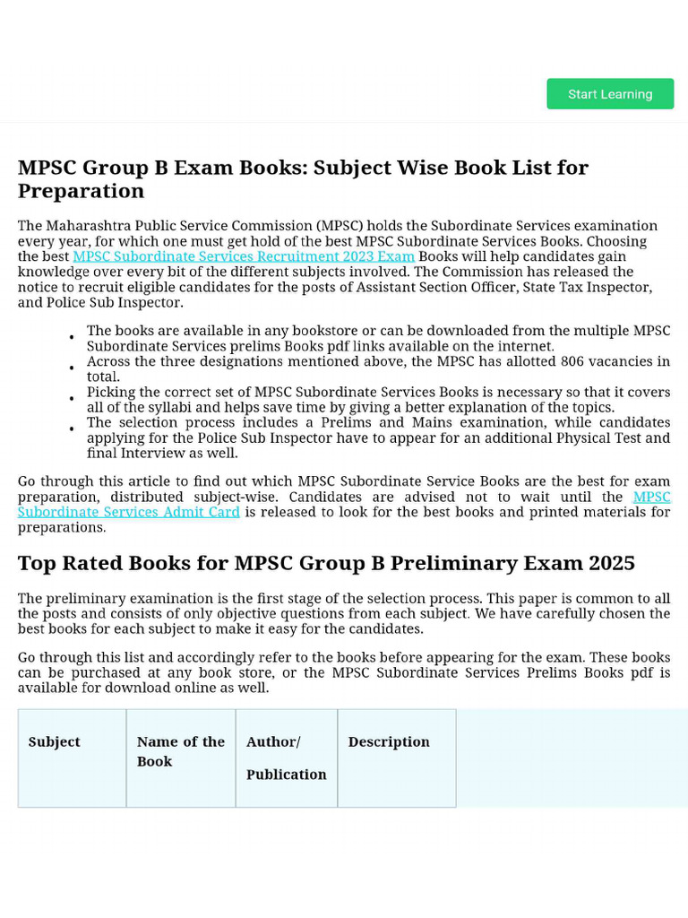 MPSC Group B Exam Books - Subject Wise Book List For Preparation | PDF