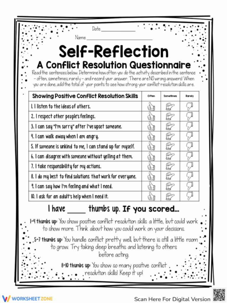 Conflict Resolution Self-Reflection Worksheet | PDF