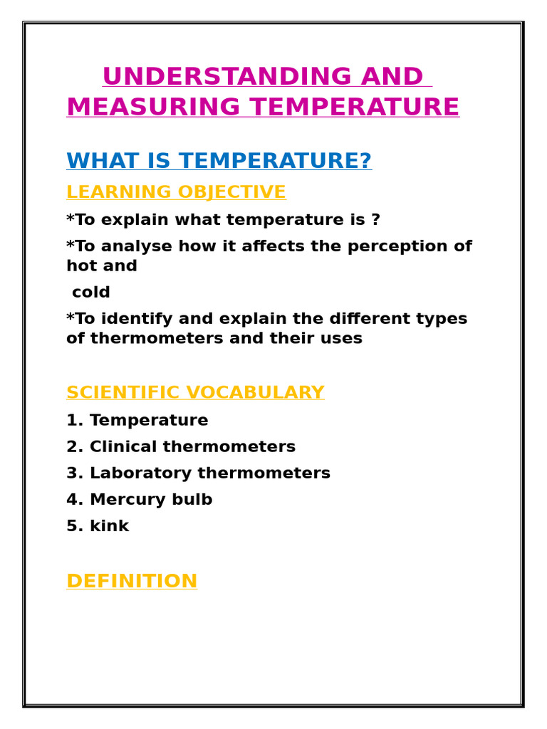 Understanding and Measuring Temperatures Notes | PDF | Fahrenheit ...