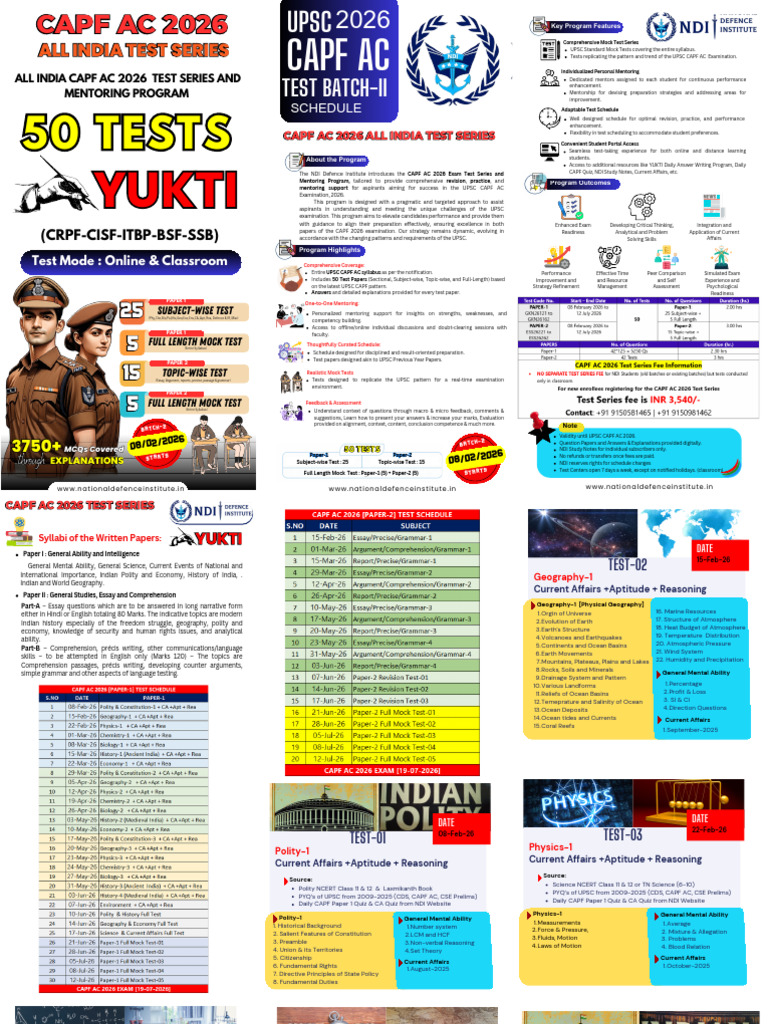 CAPF AC 2026 Test Series Schedule | PDF | Mentorship | Earth