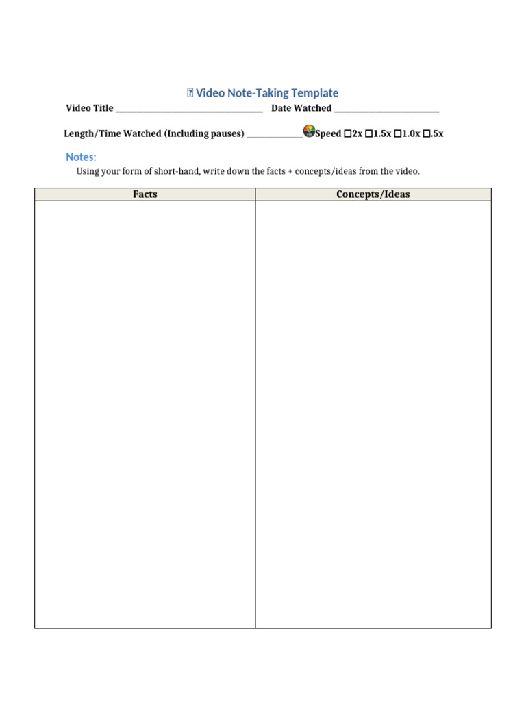 Video Note Taking Form | PDF