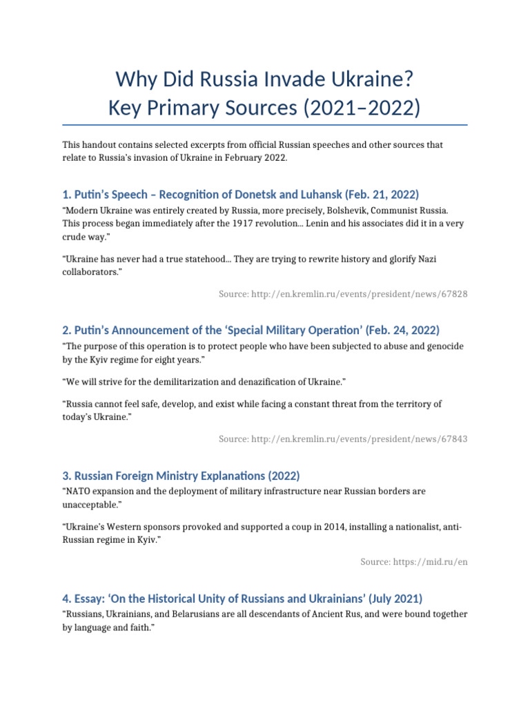 Primary Sources For RU War | PDF | Ukraine | Russia