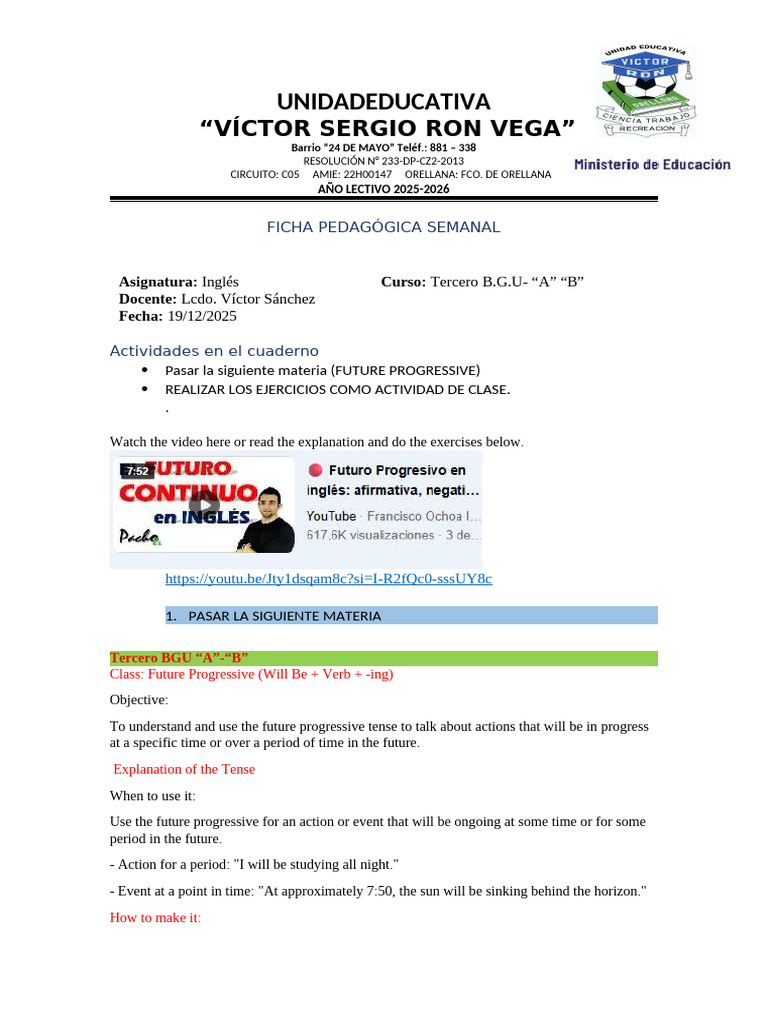 Tercero Future Progressive 19 Dic | PDF | Languages | Foreign Language ...