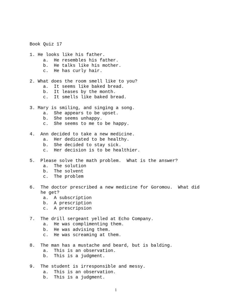 Book 17 Quiz | PDF