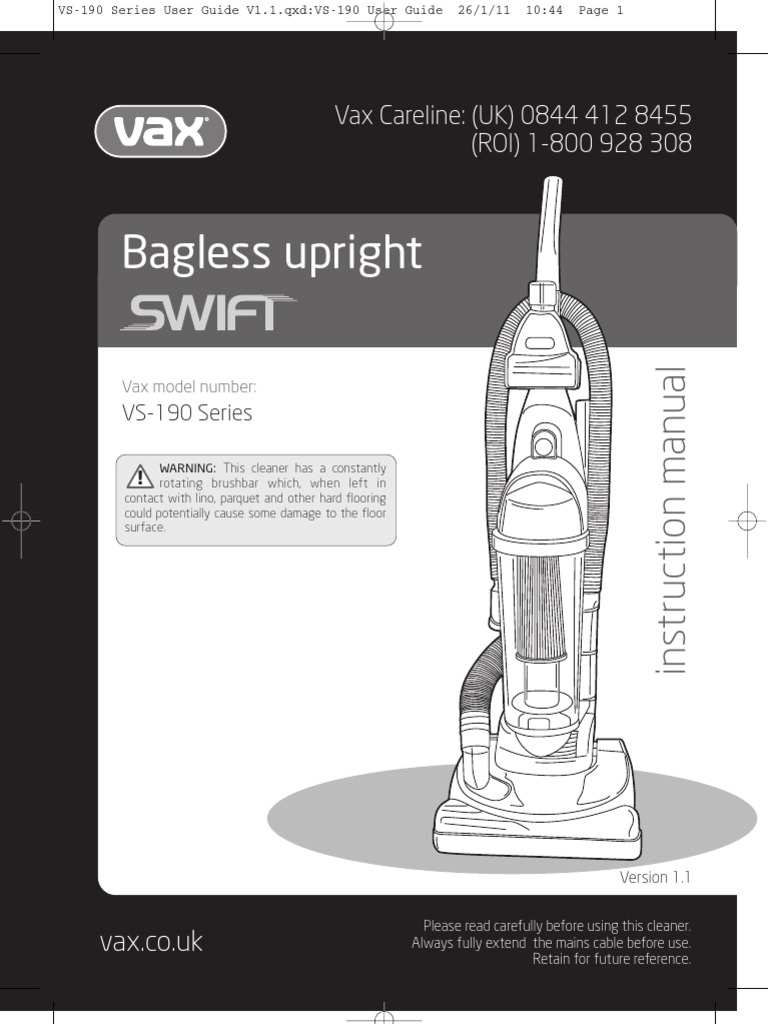 Swift Vax Vs 190 User Guide | PDF | Vacuum Cleaner | Ac Power Plugs And ...
