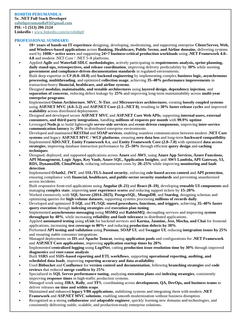 Rohith .Net Fullstack Developer Resume | PDF | Microsoft Azure | Entity ...