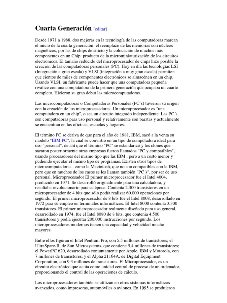 Cuarta Generación | PDF | Microprocesador | Circuito integrado