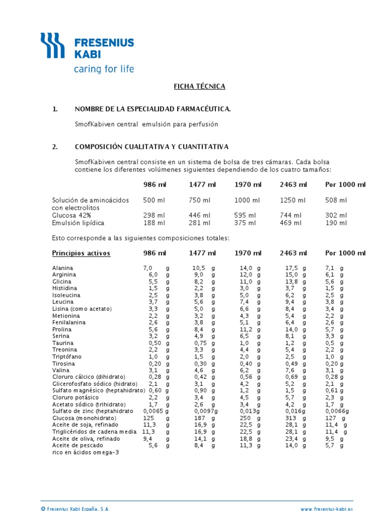 Ficha SmofKabiven Central Con Elec | PDF | Ácido graso | Terapia ...