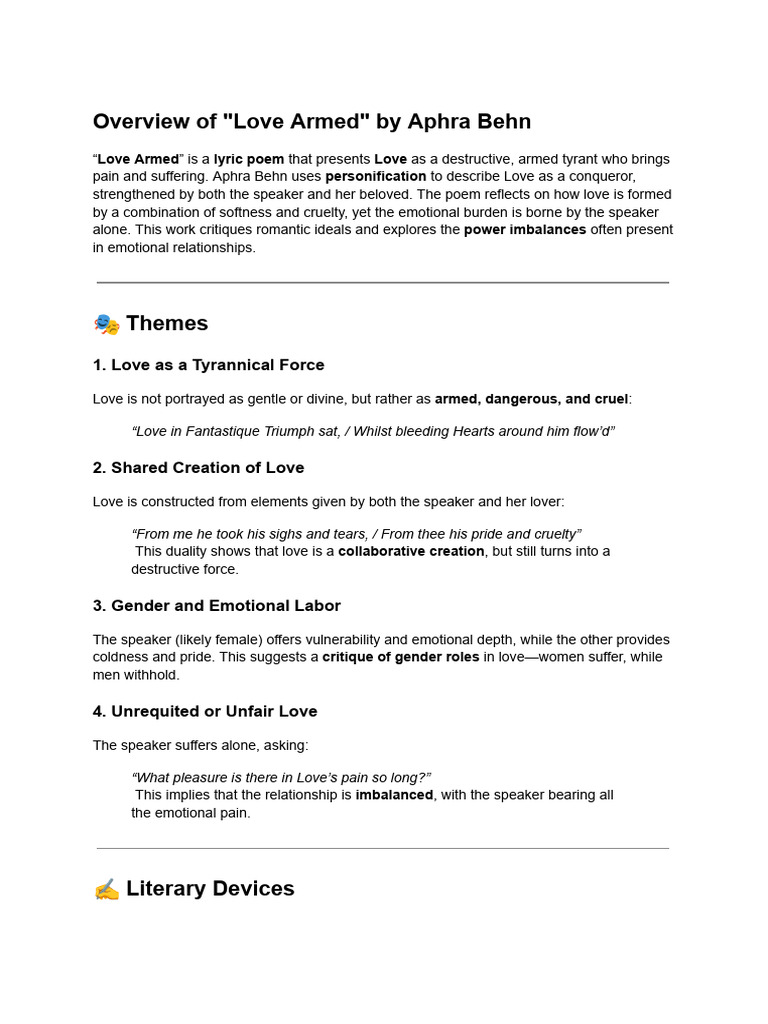 Overview of - Love Armed - by Aphra Behn | PDF | Love