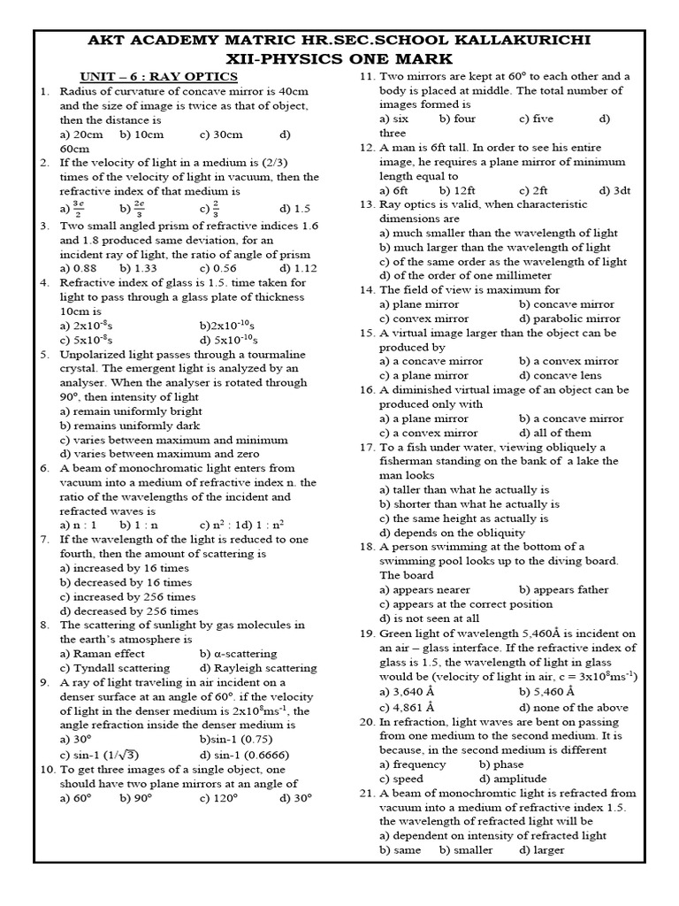 One Mark Test Unit Wise | PDF