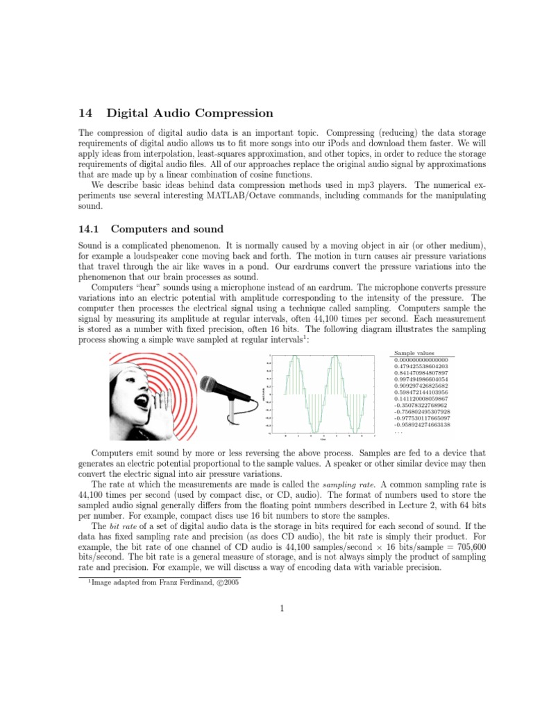 14 Digital Audio Compression: 14.1 Computers and Sound | PDF | Data Compression | Sampling ...